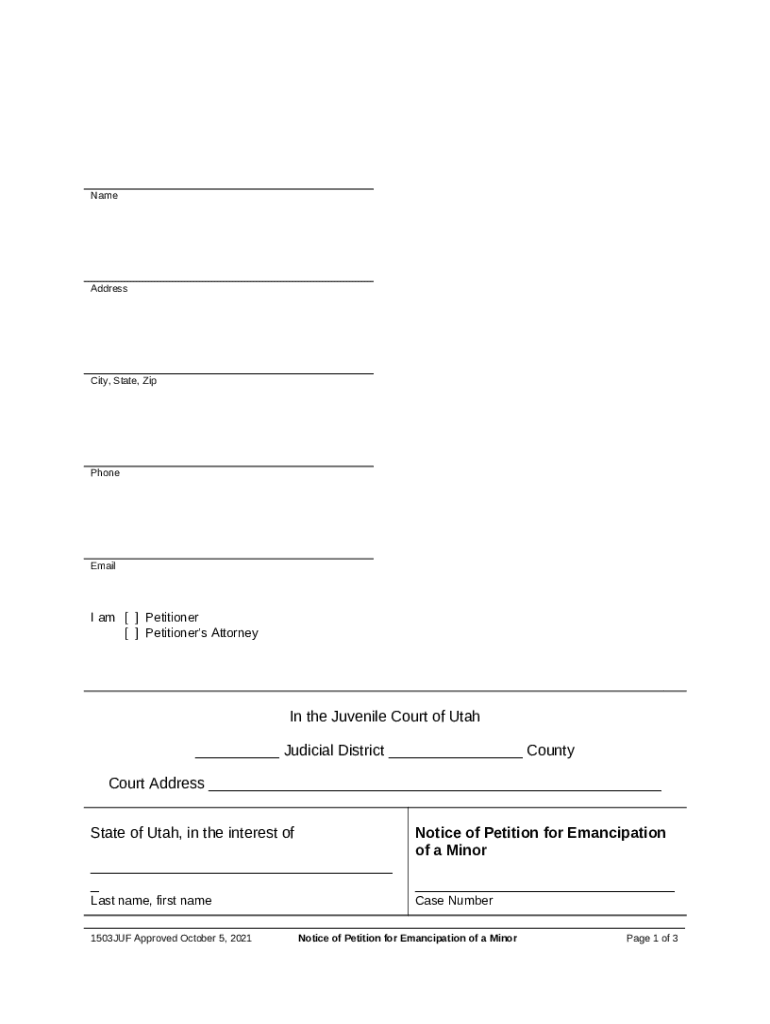 Notice of Petition for Emancipation of a Minor. Notice of Petition for ...