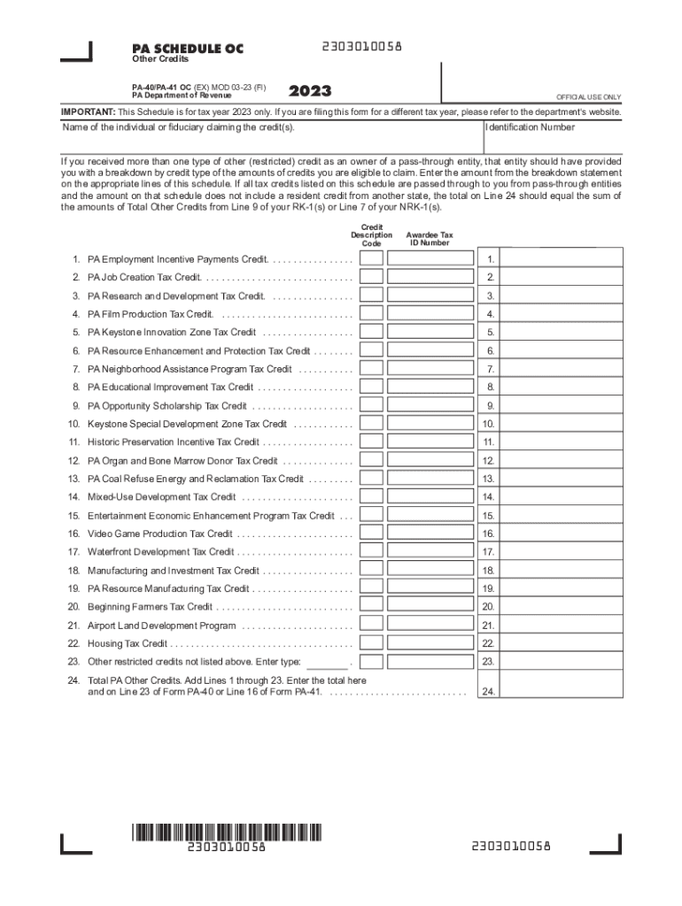 PA Schedule OC 2303010058 - Blank Fillable Template | Fill Out, Print ...