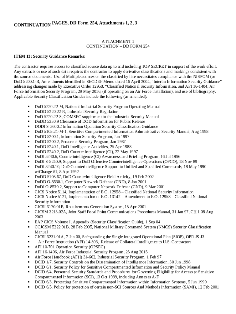 CONTINUATION DD 254 Doc Template | pdfFiller