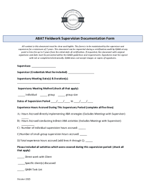Fillable Online ABAT Fieldwork Supervision Documentation Form Fax Email Print - pdfFiller