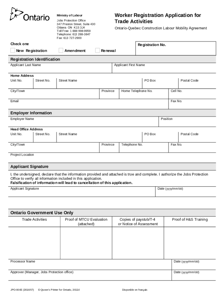 Worker Registration Application for Specialized Work ... Doc Template ...