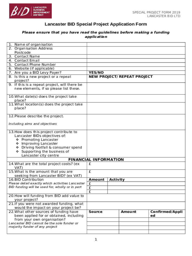 Lancaster BID Special Project Application Guidelines Doc Template ...