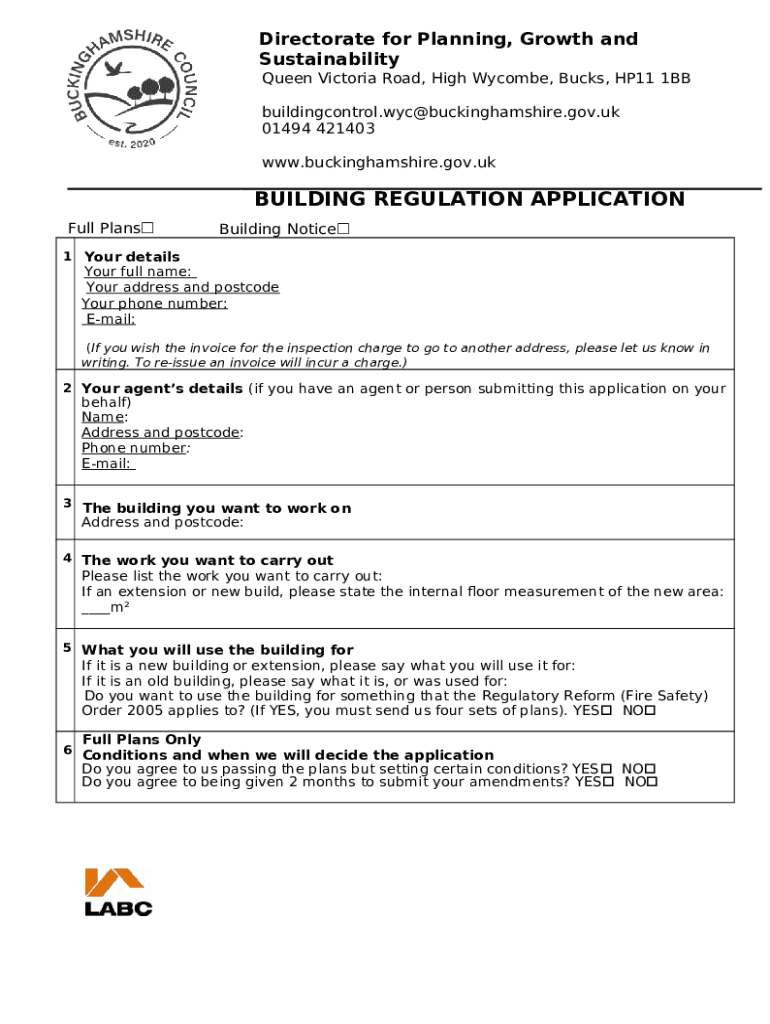 Building regulations applications Doc Template | pdfFiller