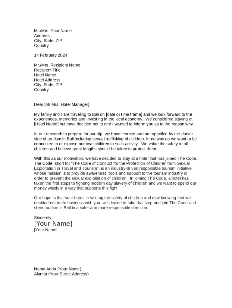 How to write a letter addressed to the receptionist ... Doc Template ...