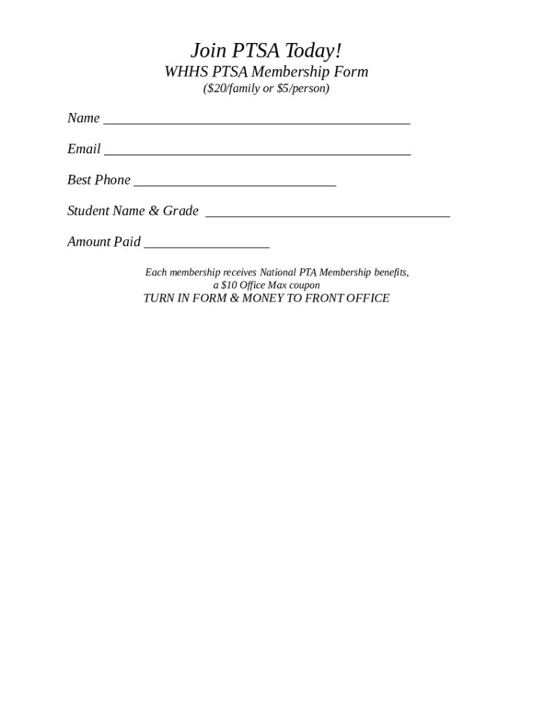 Family Annual PTA Membership 2021-2022 Doc Template | pdfFiller