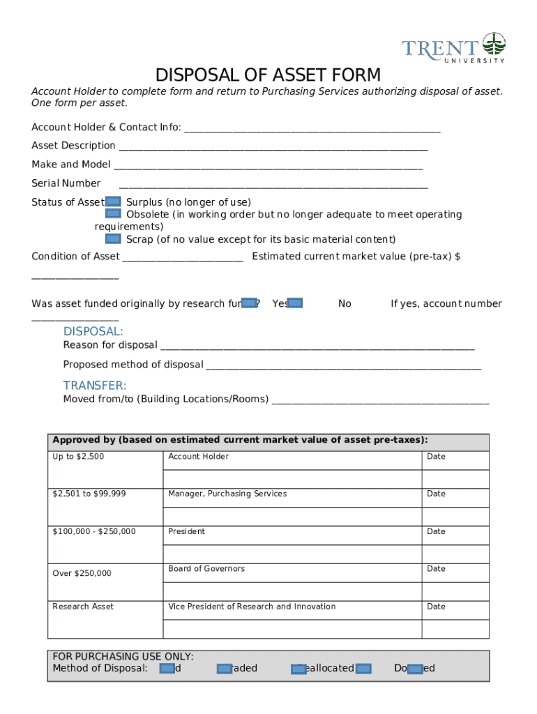 Please complete this when an asset is disposed, sold, ... Doc Template ...