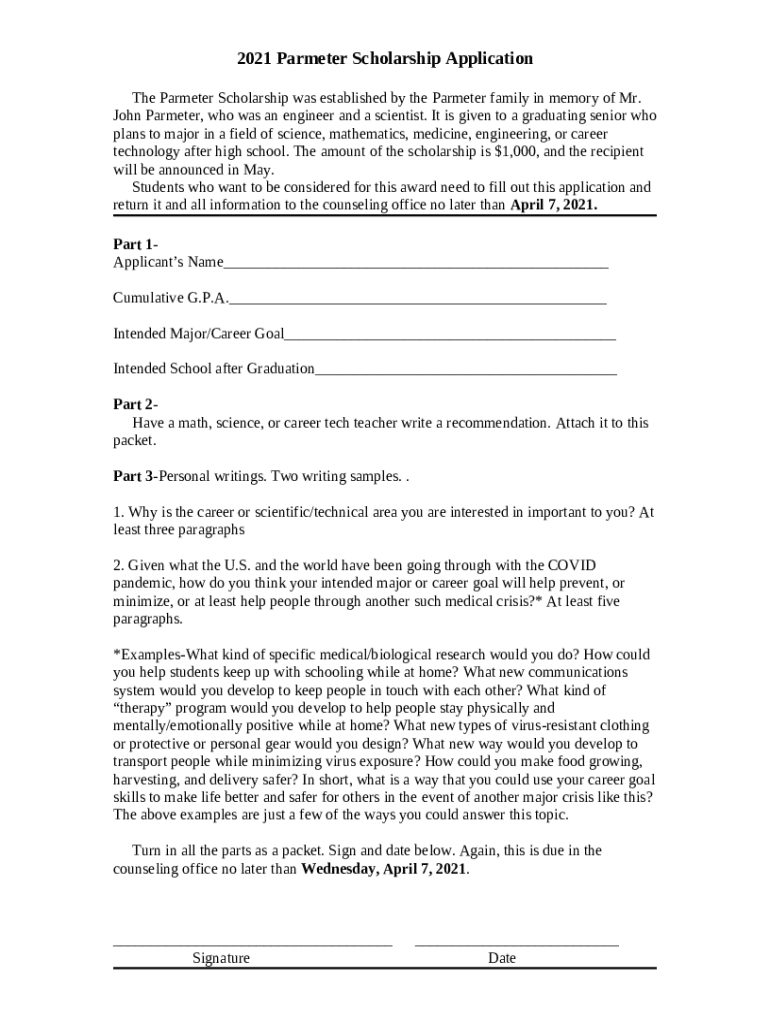 KEN PARMETER MEMORIAL SCHOLARSHIP Doc Template | pdfFiller
