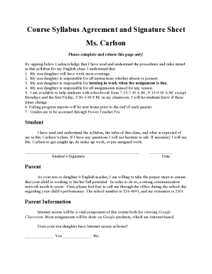 Fillable Online Course Syllabus Agreement and Signature Sheet Ms ...