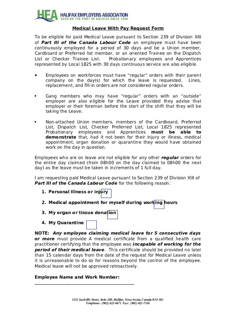 Medical Leave With Pay Request Doc Template | pdfFiller