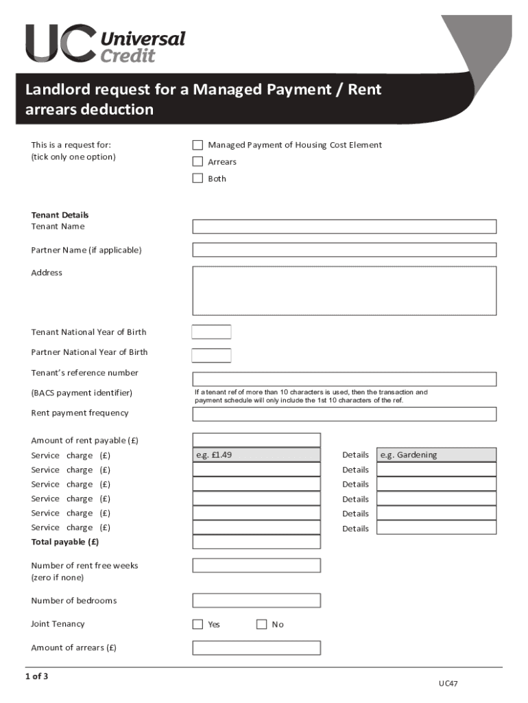 Fillable Online Landlord request for a Managed Payment / Rent arrears ...