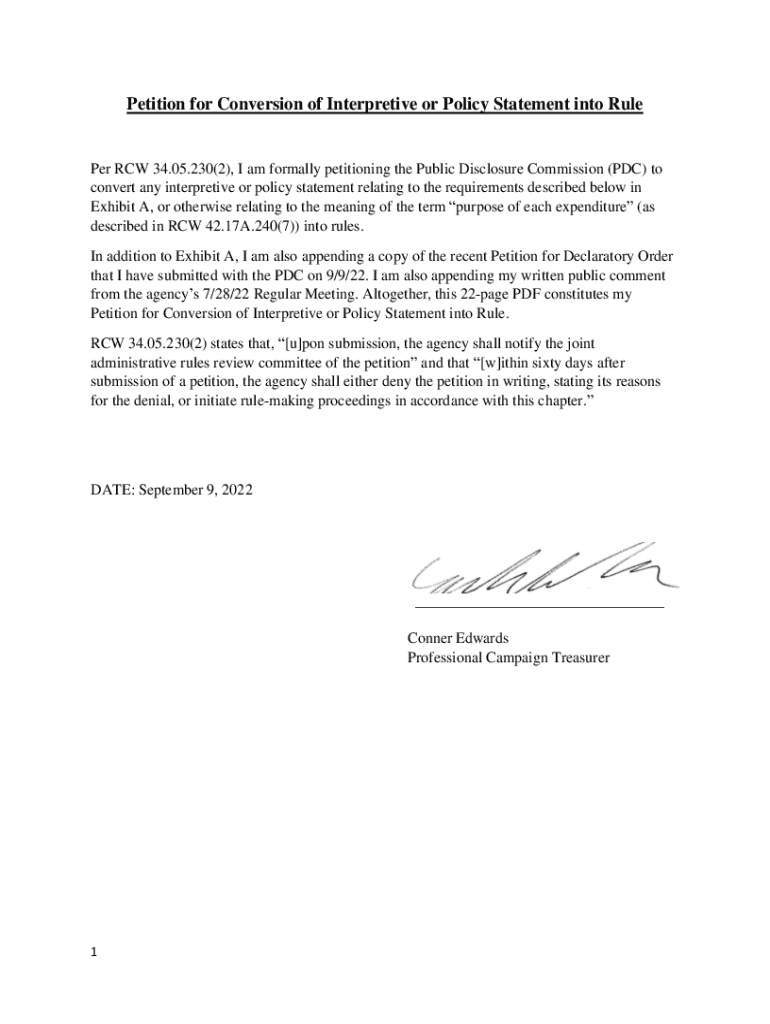 Fillable Online Petition for Conversion of Interpretive or Policy ...