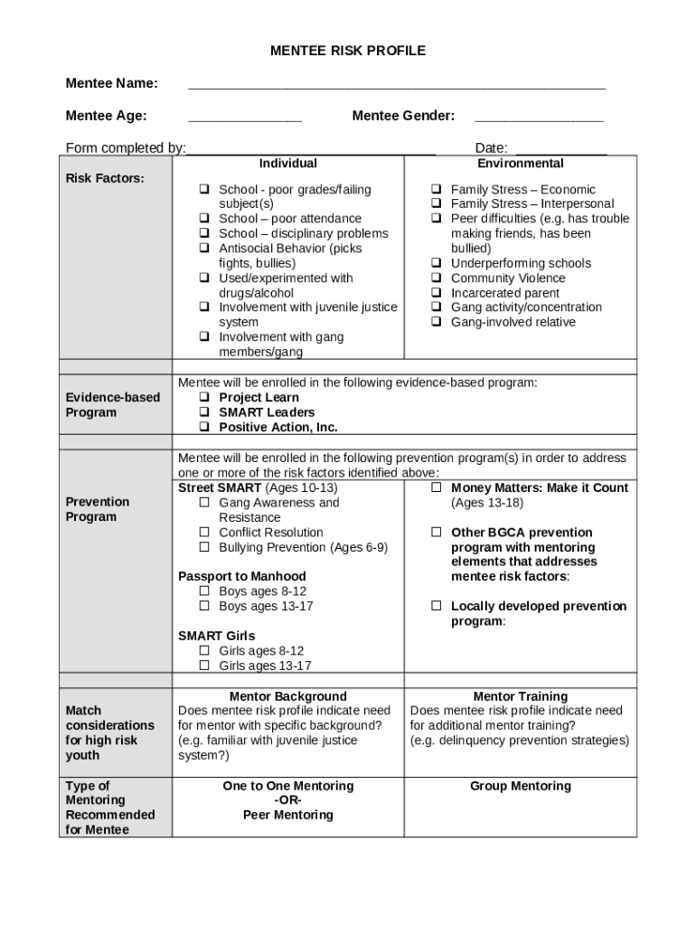 Mentee-Risk-Profile-.doc Doc Template | pdfFiller