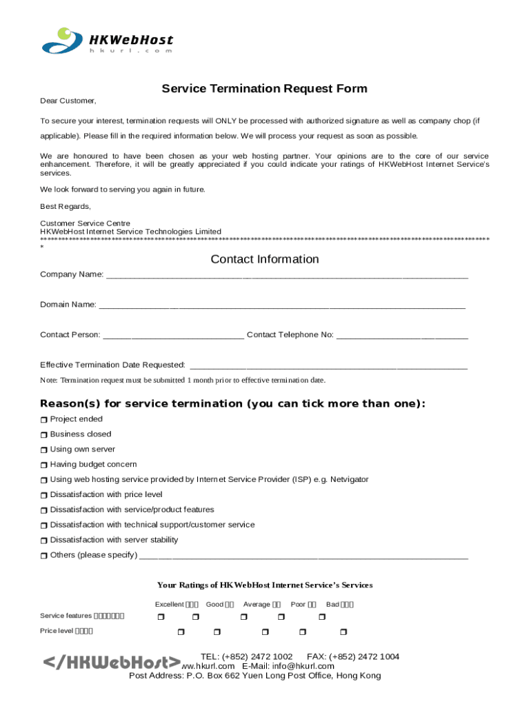 SERVICE TERMINATION REQUEST - UDomain Doc Template | pdfFiller