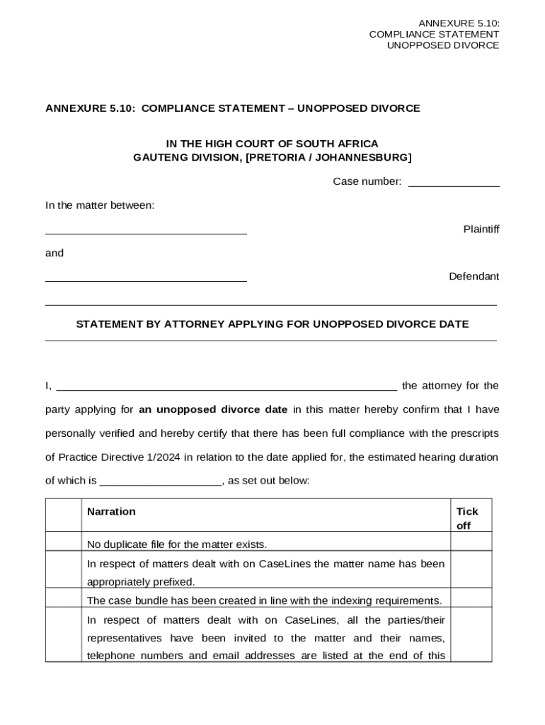 10:COMPLIANCE STATEMENT UNOPPOSED DIVORCE Doc Template | pdfFiller