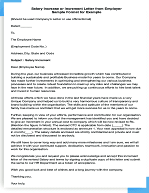 Fillable Online DRAFT OF PAY INCREASE LETTER TO GIVE EMPLOYEES Fax ...