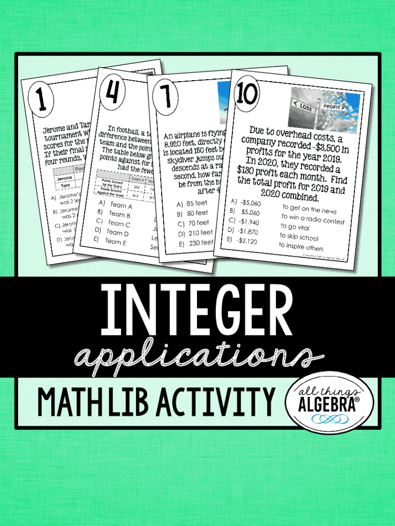 Fillable Online Integer Operations Mad Lib - Adding and Subtracting ... Fax Email Print - pdfFiller