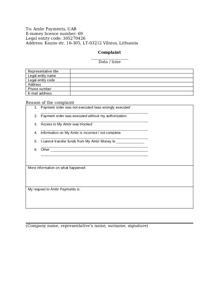 Complaint - Ambr Payments.docx Doc Template | pdfFiller