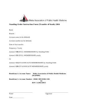 Standing Instructions Request Doc Template | pdfFiller