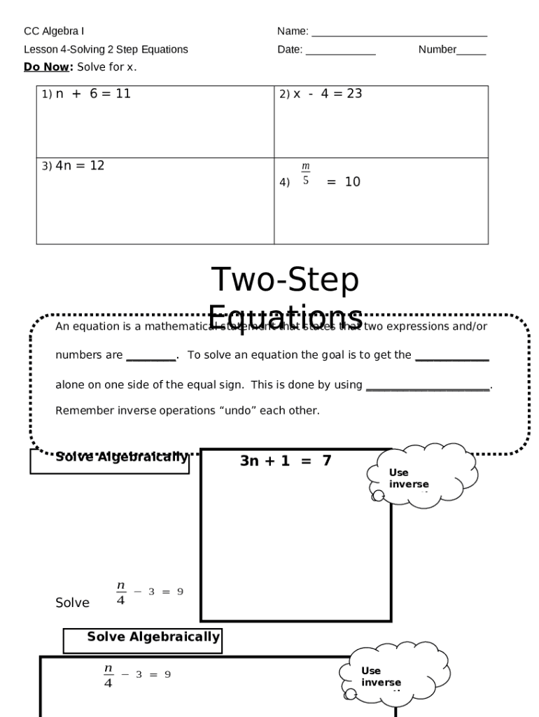 Two-step equations review (article) Doc Template | pdfFiller