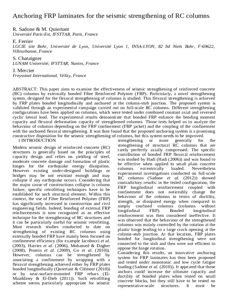Seismic upgrading of existing reinforced concrete buildings Doc Template | pdfFiller