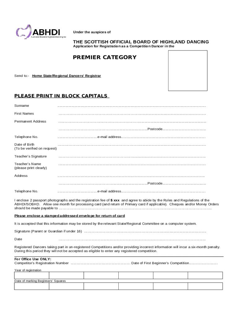 Highland Dance Ination & Registration Doc Template | pdfFiller