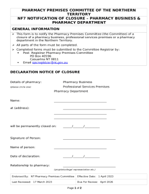 NF7 Notification of Closure of a Pharmacy DOCX (23.6 KB) Doc Template ...