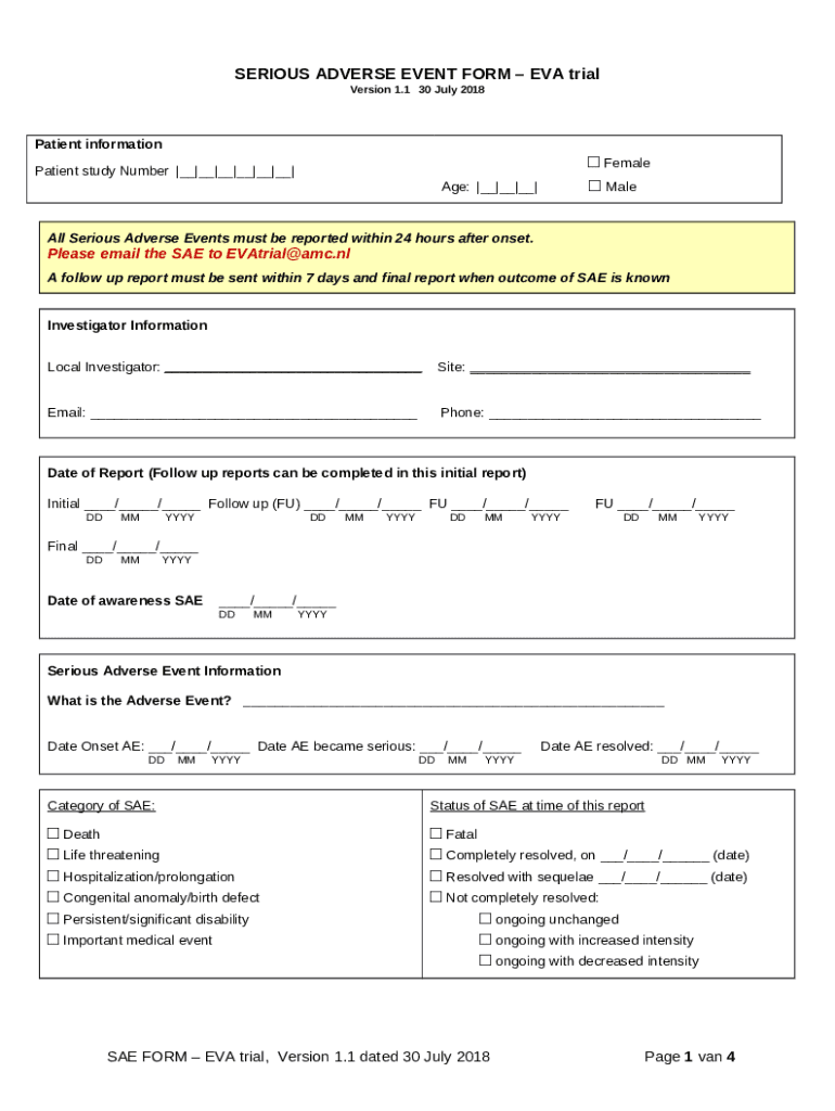 When to fill out the HOVON Serious Adverse Event Report Doc Template ...