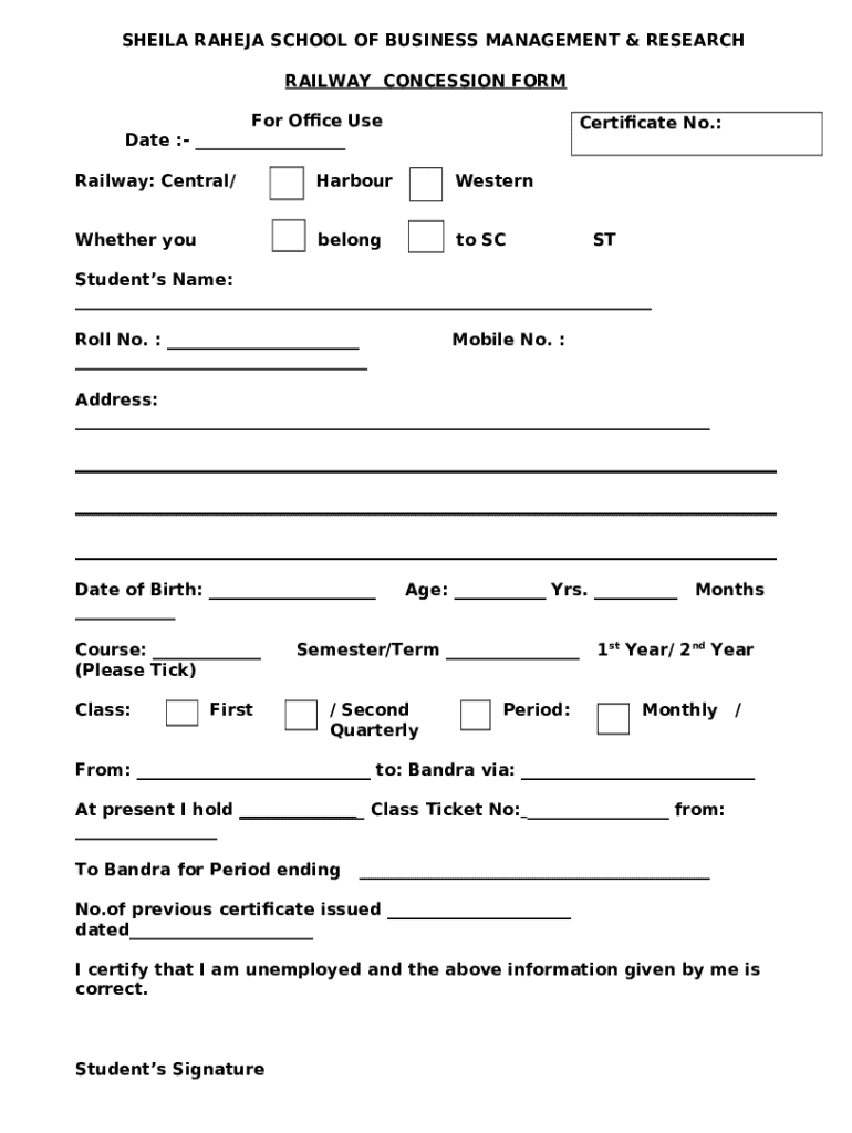 RAILWAY-CONCESSION-. ... - srbs edu Doc Template | pdfFiller