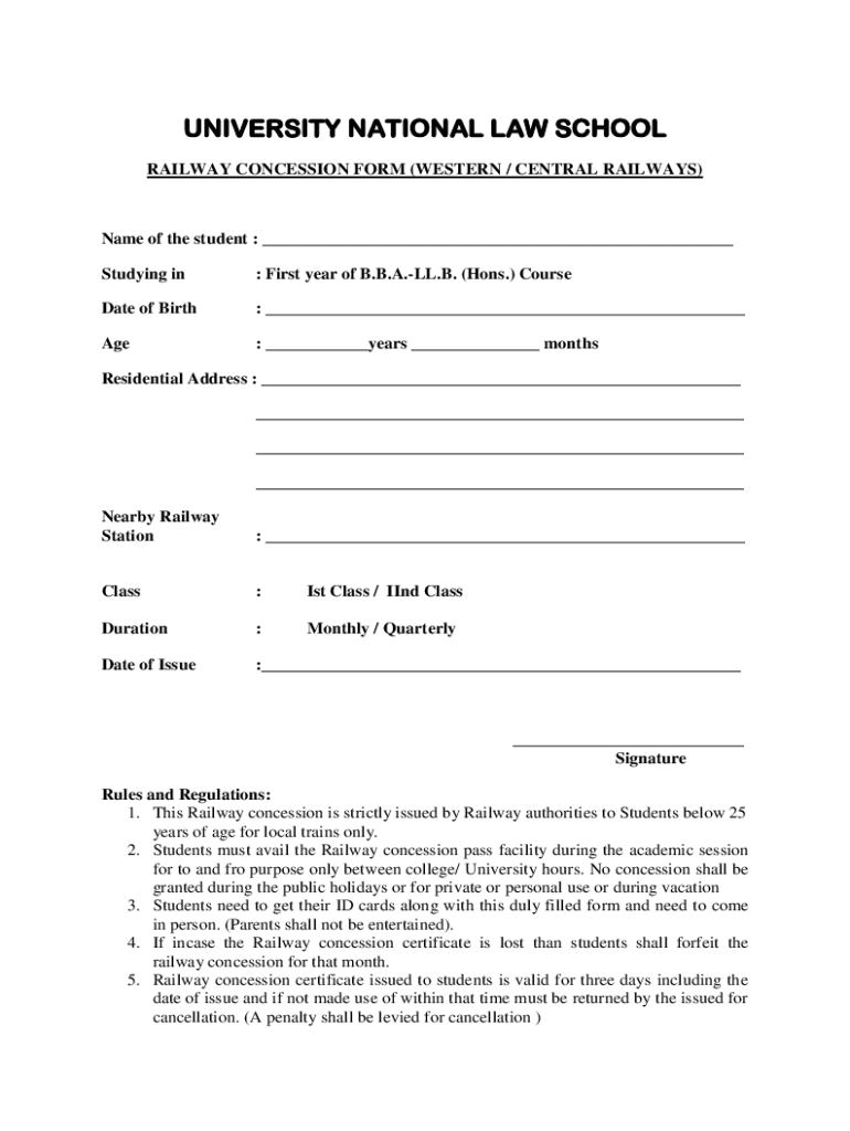 Fillable Online mu ac Railway-Concession-form.pdf Fax Email Print ...