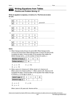 Fillable Online Writing Equations from Tables Fax Email Print - pdfFiller