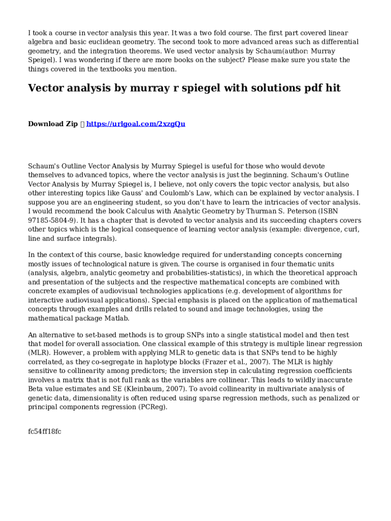 Fillable Online Vector Analysis By Murray R Spiegel With Solutions Pdf ...