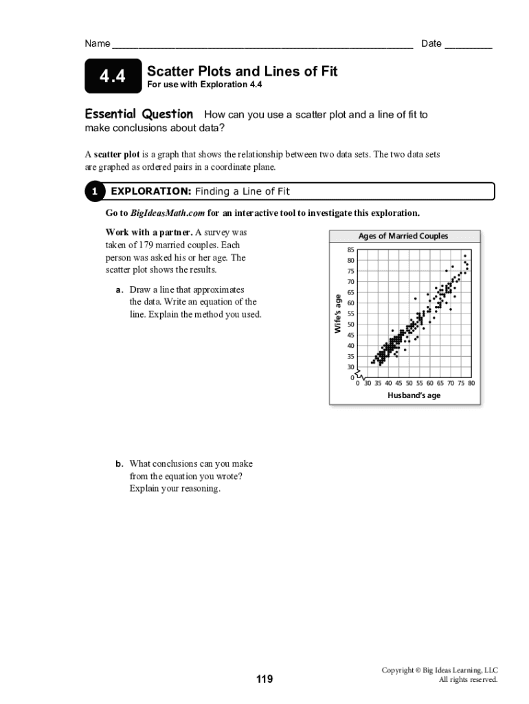 Fillable Online Algebra 1AB: Section 4.4 - Scatter Plots and Lines of ...