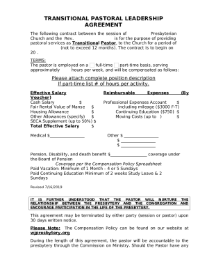 PNNY Transitional Pastor Agreement and Contract Doc Template | pdfFiller