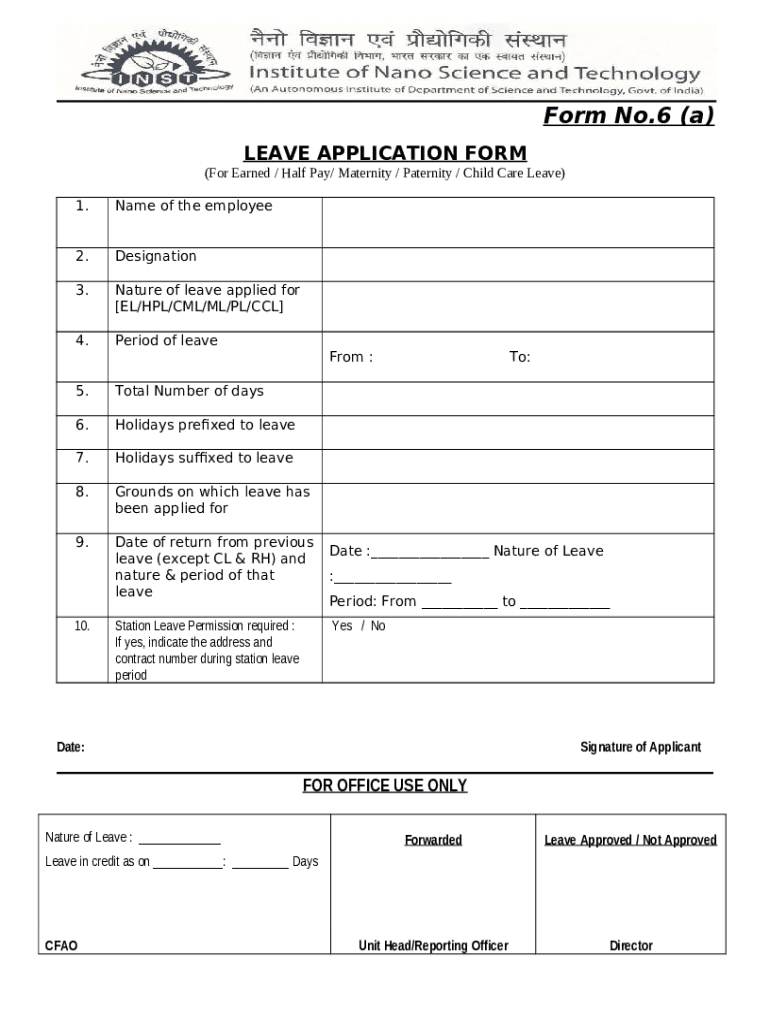 Leave Application Form - Blank Fillable Template | Fill Out, Print ...