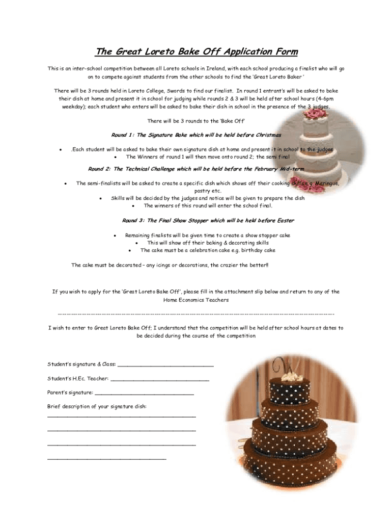 Fillable Online The Great Loreto Bake Off Application Form Fax Email ...
