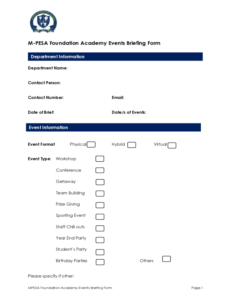Fillable Online mpesafoundationacademy ac Your Event Briefing Template ...