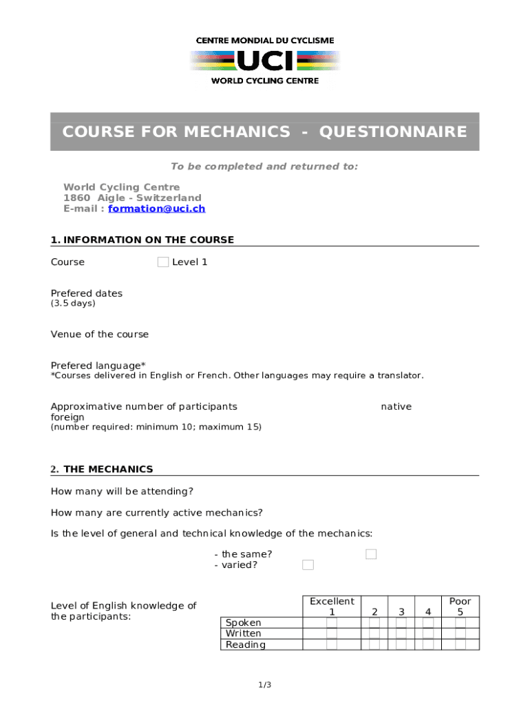 Mechanic training course at the WCC Doc Template | pdfFiller