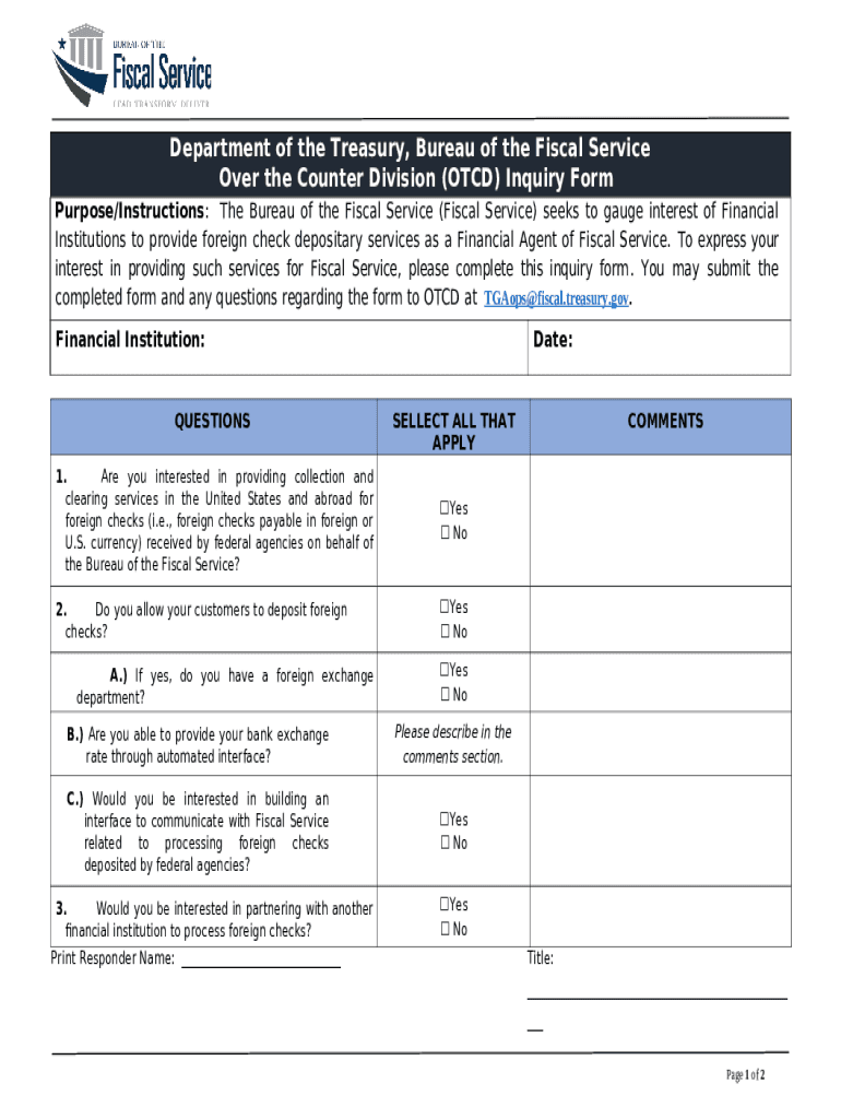 questionnaire - Bureau of the Fiscal Service - Treasury Doc Template ...