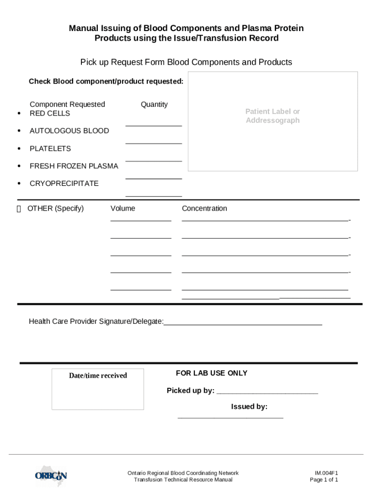 IM.004F1 - Manual Issuing Blood-Components and Other Related Products ...