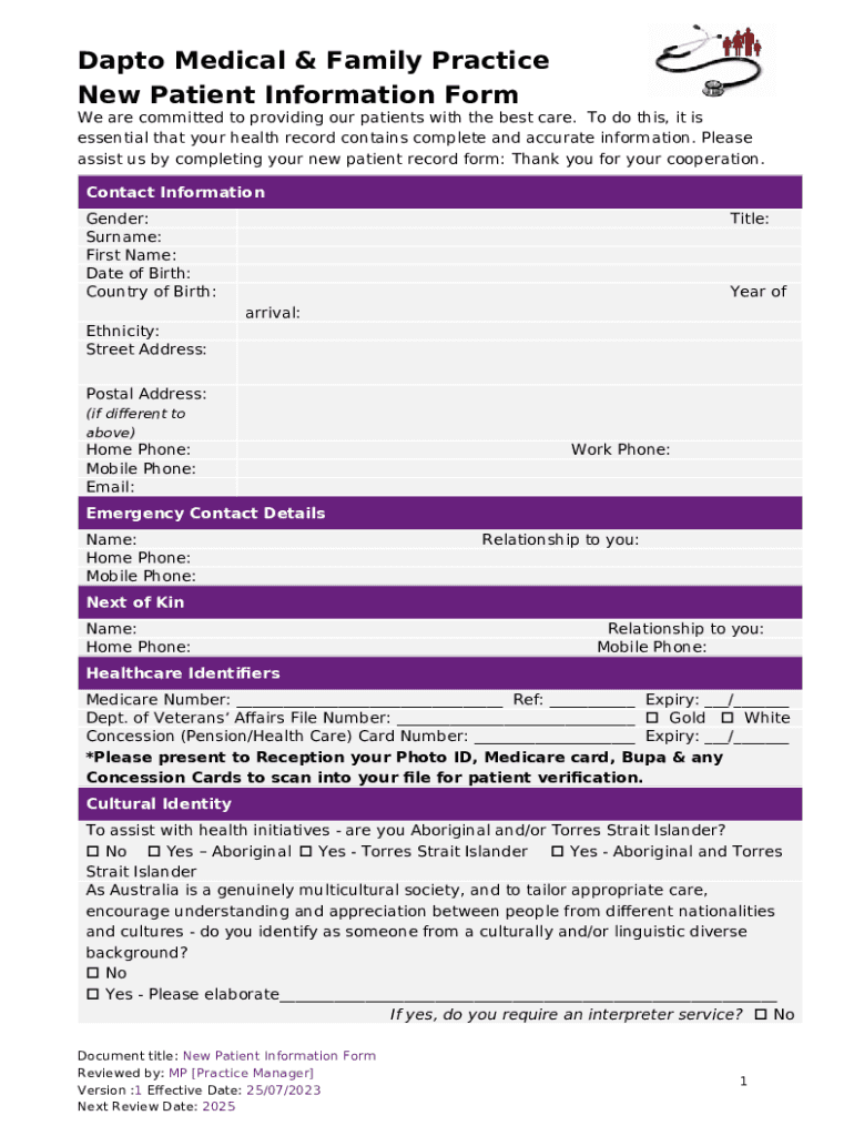 New Patient Ination last updated 25.07.2023 Doc Template | pdfFiller