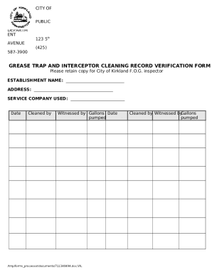 grease trap and interceptor cleaning record verification Doc Template ...