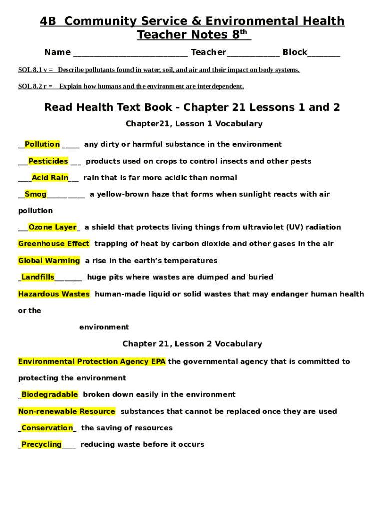 Grade 8 Sample Lesson Plan: Pollution and Environmental ... Doc ...