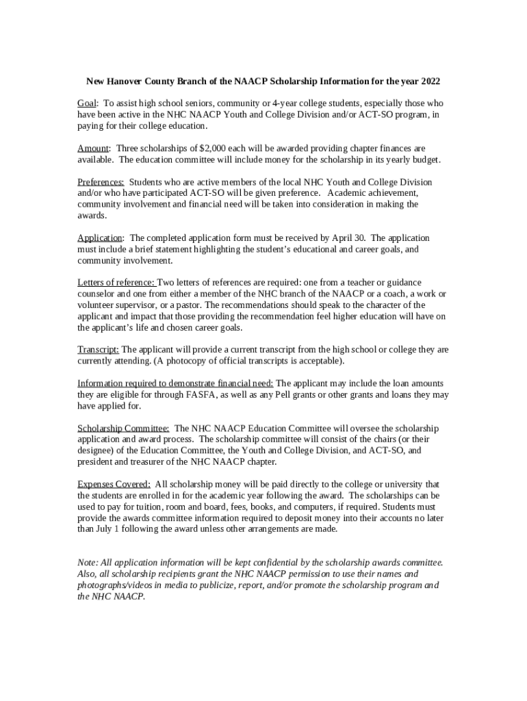 New Hanover County Branch of the NAACP Scholarship Ination for the year ...