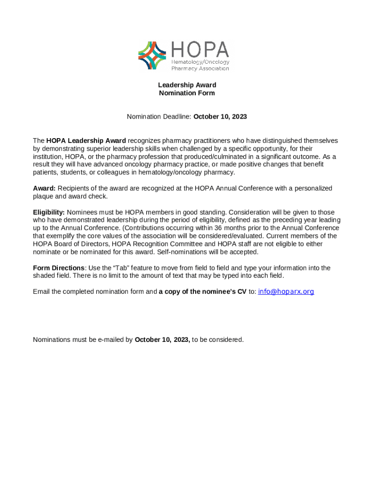 Awards and Recognition ProgramMembership - HOPA Doc Template | pdfFiller