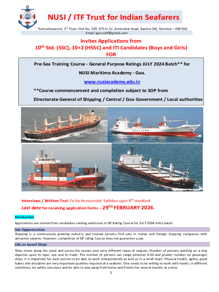 Fillable Online NUSI / ITF Trust for Indian Seafarers - PDF Free Download Fax Email Print ...