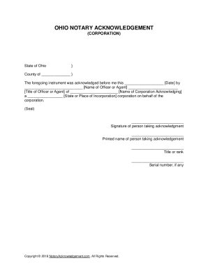 Fillable Online Ohio Notary Acknowledgement - Corporation Fax Email ...