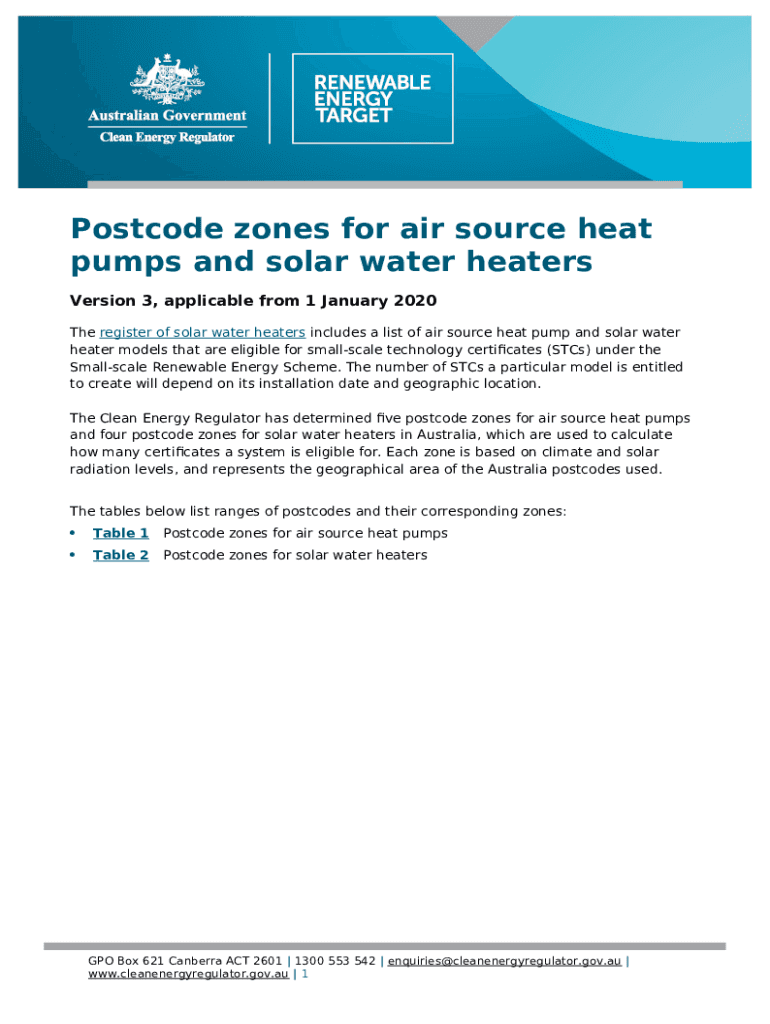 Postcode zones for air source heat pumps and solar water ... Doc Template | pdfFiller