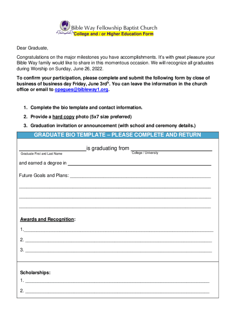 Fillable Online GRADUATE BIO TEMPLATE Fax Email Print - pdfFiller