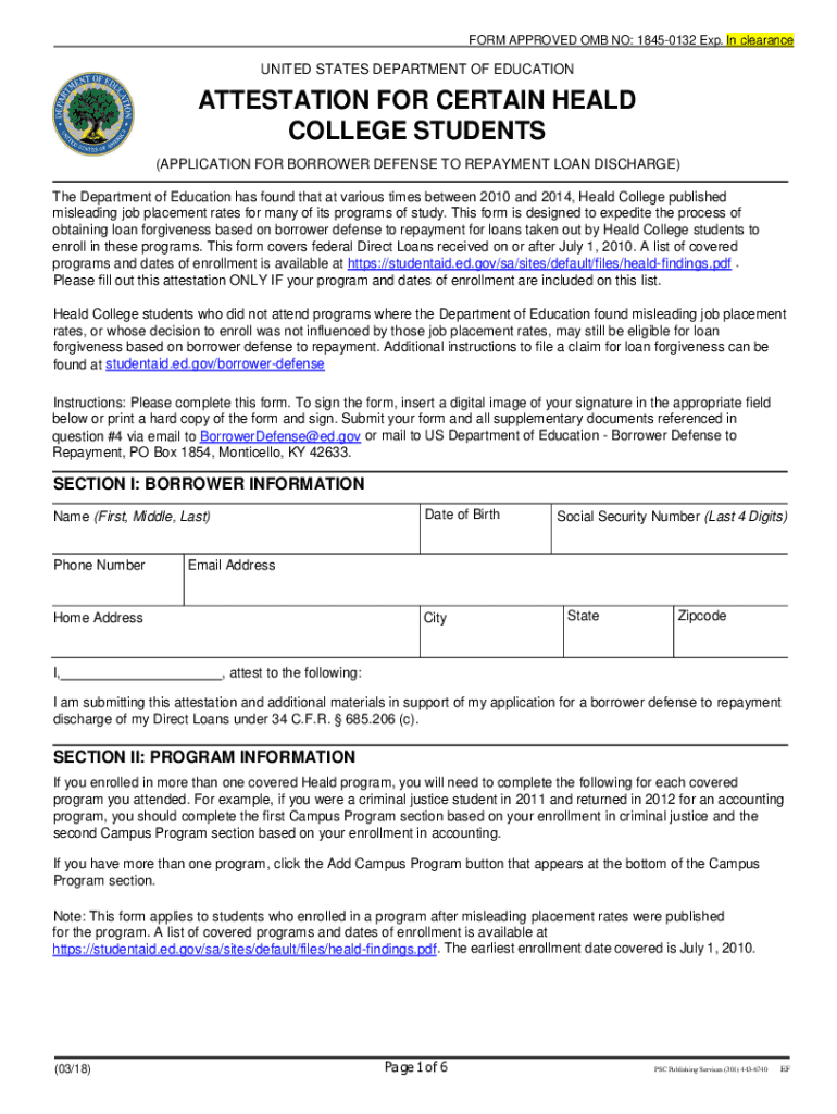 2018-2025 Form ED Attestation for Certain Heald College Students Fill ...