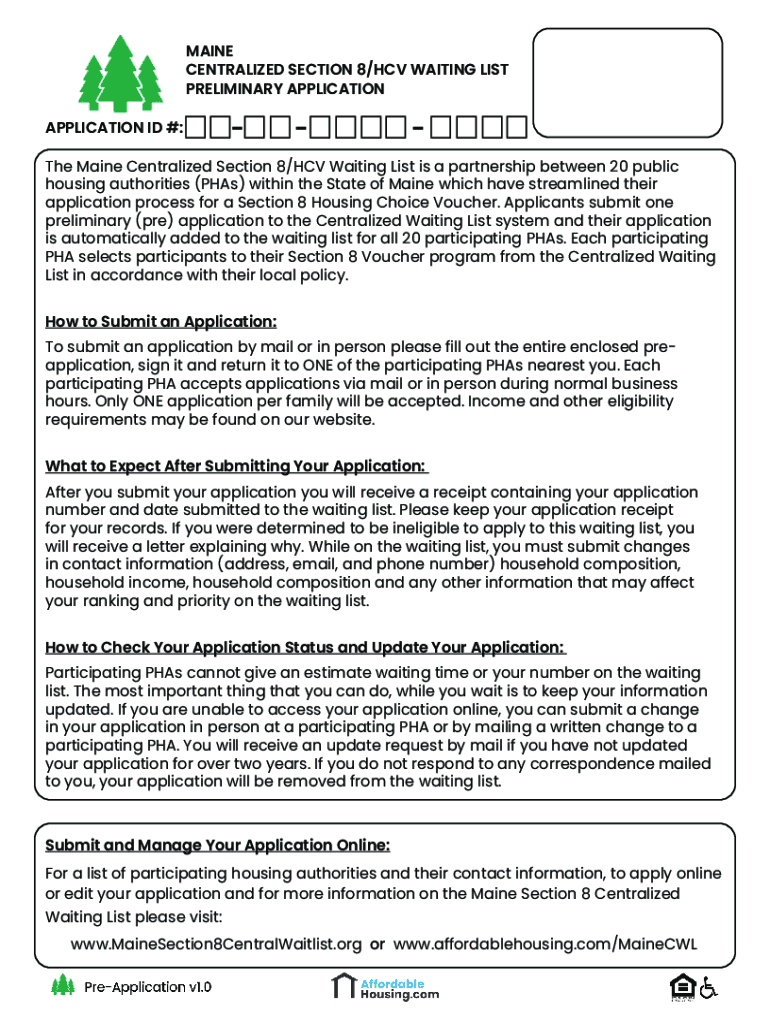 Fillable Online Section 8 Centralized waiting list application Fax ...